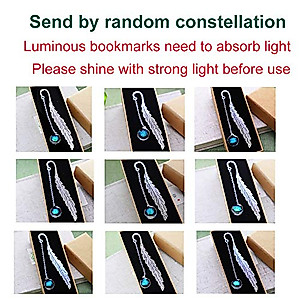 Konrisa Metal Bookmarks for Women Men Classical Bookmarks Feather Shape with Luminous Bead Constellation Creative Reader Gifts Kids Girls Reading Lovers