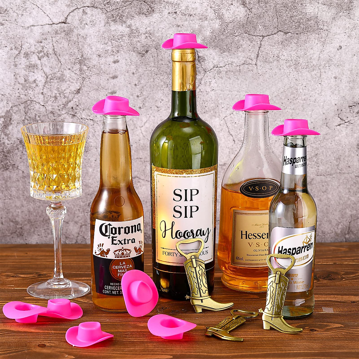 30 Pack Cowboy Boots Bottle Openers with Plastic Mini Pink Cowboy Hat Baby Shower Western Bottle Opener Party Favors Bridal Wedding Birthday Party for Guests Decorations or Souvenirs