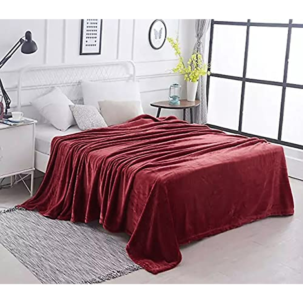 Home Must Haves Ultra Soft Plush Warm Cozy Lightweight Fleece Microfiber Full Size Bed Throw Blanket, Burgundy, (Flannel)