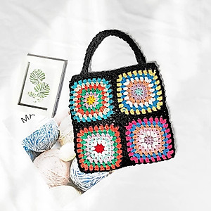 White Granny Square Handmade Crochet Flowers Shoulder Vintage Style Tote Bag Romantic Handbags Diy Kintting 01Sky blue