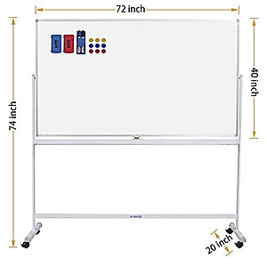 Mobile Whiteboard 72"x40" Magnetic Dry Erase Board with Stand Double-Sided Rolling Whiteboard for Office, Home & School