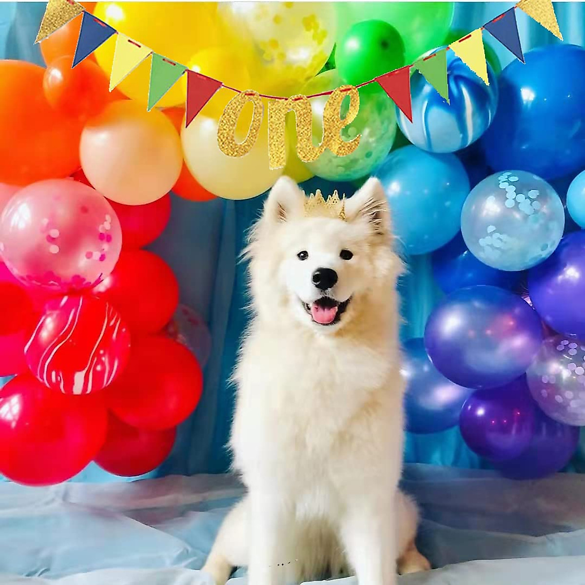 Gold Pink / Silver Blue / Gold Rainbow Burlap 1st First Birthday One Banner, For Baby Shower, Birthday Decoration, Wall Decor (Rainbow Gold)