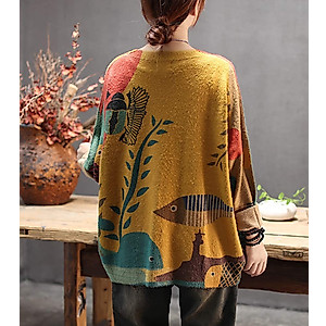 YESNO Women Sweater Graphic Oversized Pullover Sweaters Casual Loose Long Sleeve Knit Tops L S01 CR19