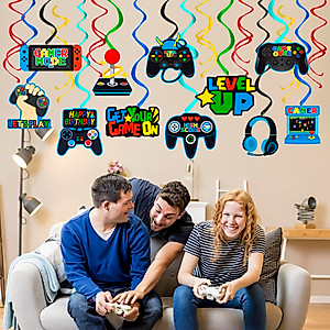 20pcs Video Game Hanging Swirls Video Game Party Decorations Game On Theme Birthday Foil Ceiling Streamers for Kids Boys Gamer Theme Birthday Party Baby Shower Supplies Decorations