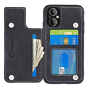 Asuwish Phone Case for OnePlus Nord N20 5G Wallet Cover with Tempered Glass Screen Protector and Credit Card Holder Slot Stand Cell Accessories One Plus N 20 G5 1 Plus 20N 1plus One+ 1+ N205G Black
