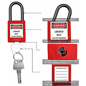 SAFBY Lockout Tagout Locks Loto Safety Padlock, Keyed Differently, OSHA Loto Safe Padlocks for Lock Out Tag Out Stations and Devices