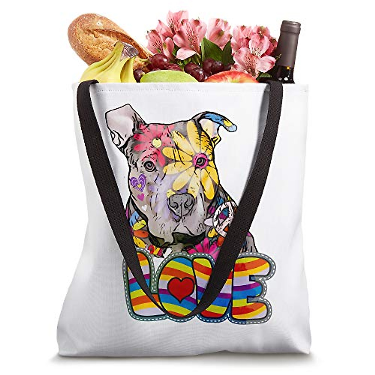 Colorful Pitbull - Peace Love Pitbulls - Pit Bull lover Gift Tote Bag