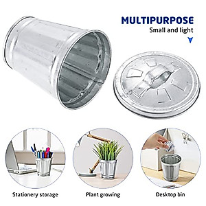 NUOBESTY Mini Garbage Cans Mini Desktop Trash Can Mini Tabletop Flowerpot Pen Holder Galvanized Waste Container Metal Trash Can Garbage Can Mini Rubbish Bin