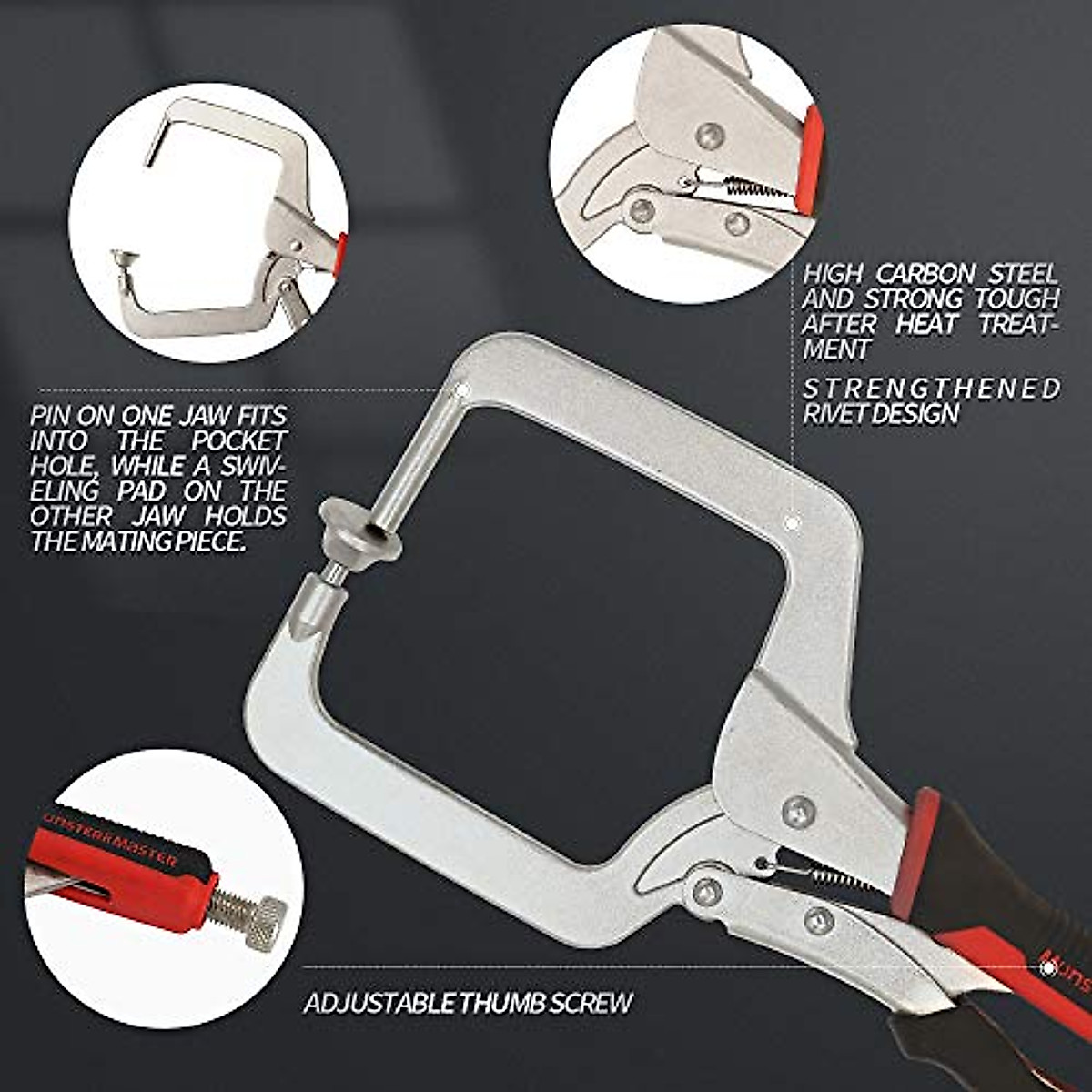 Monster & Master Pocket Hole Clamp, Right Angle Clamp For Woodworking and Pocket Hole Joinery, 11 inch, 2 Pack, MM-WWC-003x2.