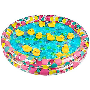 Duck Pond Matching Game Includes 20 Ducks with Numbers and Shapes and 3' x 6" Inflatable Pool, Memory Game, Water Outdoor Game for Children, Preschoolers, Birthday Party, Carnival