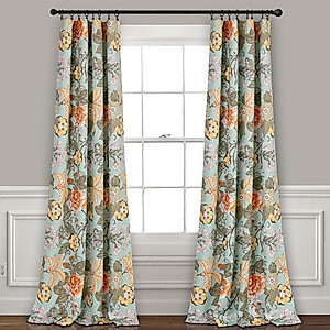 Lush Decor Sydney Light Filtering Window Curtain Panels, Pair, 52" W x 84" L, Blue & Green - Botanical Garden - Country Cottage Home Decor - Floral Curtains for Bedroom, Living Room, & Dining Room