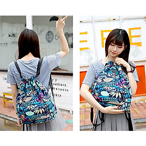 XMRSOY Gym Drawstring Backpack Water Resistant String Bag Nylon Cinch Sport Bag Leaf Sackpack