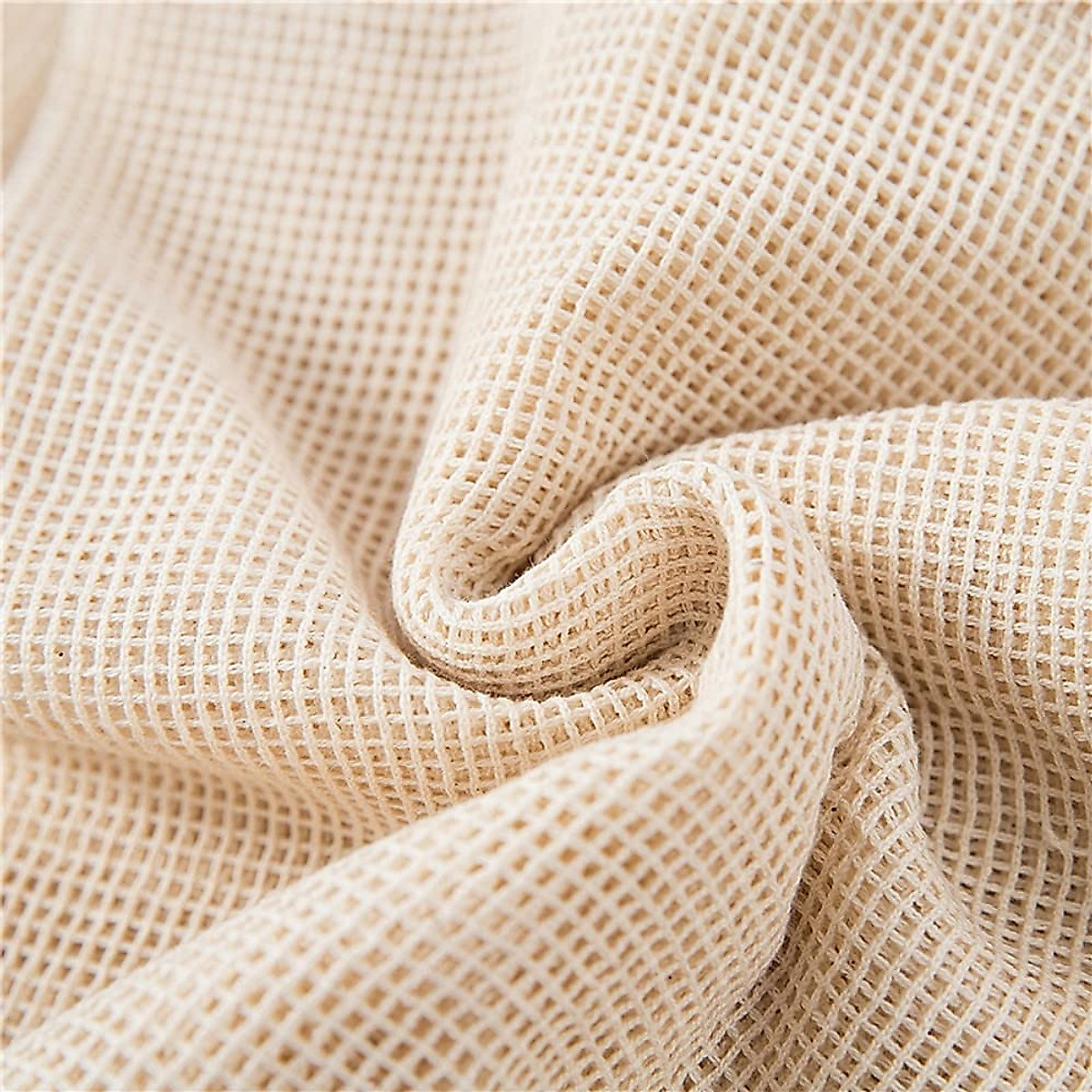 Lesibag 9 Pcs Reusable Cotton Mesh Grocery Bags Reusable Washable Produce Bags for Fruits, Vegetable, Food, Toys (Beige)