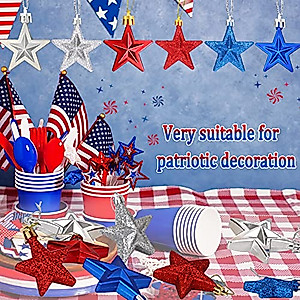 JULMELON 36Pcs Patriotic Star Ornaments Memorial Day Independence Day Labor Day Veterans Day Decorations for Home Party Christmas Tree Decor, Blue Red and Silver