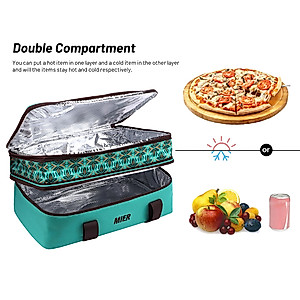 MIER Insulated Double Casserole Carrier Bag Thermal Lunch Tote for Lasagna Lugger, Potluck Parties, Picnic, Beach, Fits 9 x 13 Inches Baking Dish, Casserole Dish, Expandable by Mid Zipper, Teal