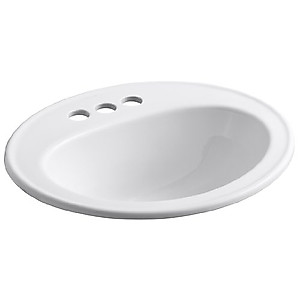 KOHLER K-2196-4-0 Pennington Self-Rimming Bathroom Sink, White