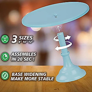 3 Piece Metal Cake Stand, Cake Pop Stand Set of Disc Diameter 8" 10" 12", Tall Cake Stands for Dessert Table, Perfect Display for Wedding, Graduation Party, Birthday, Baby Shower, Decorations (Blue)