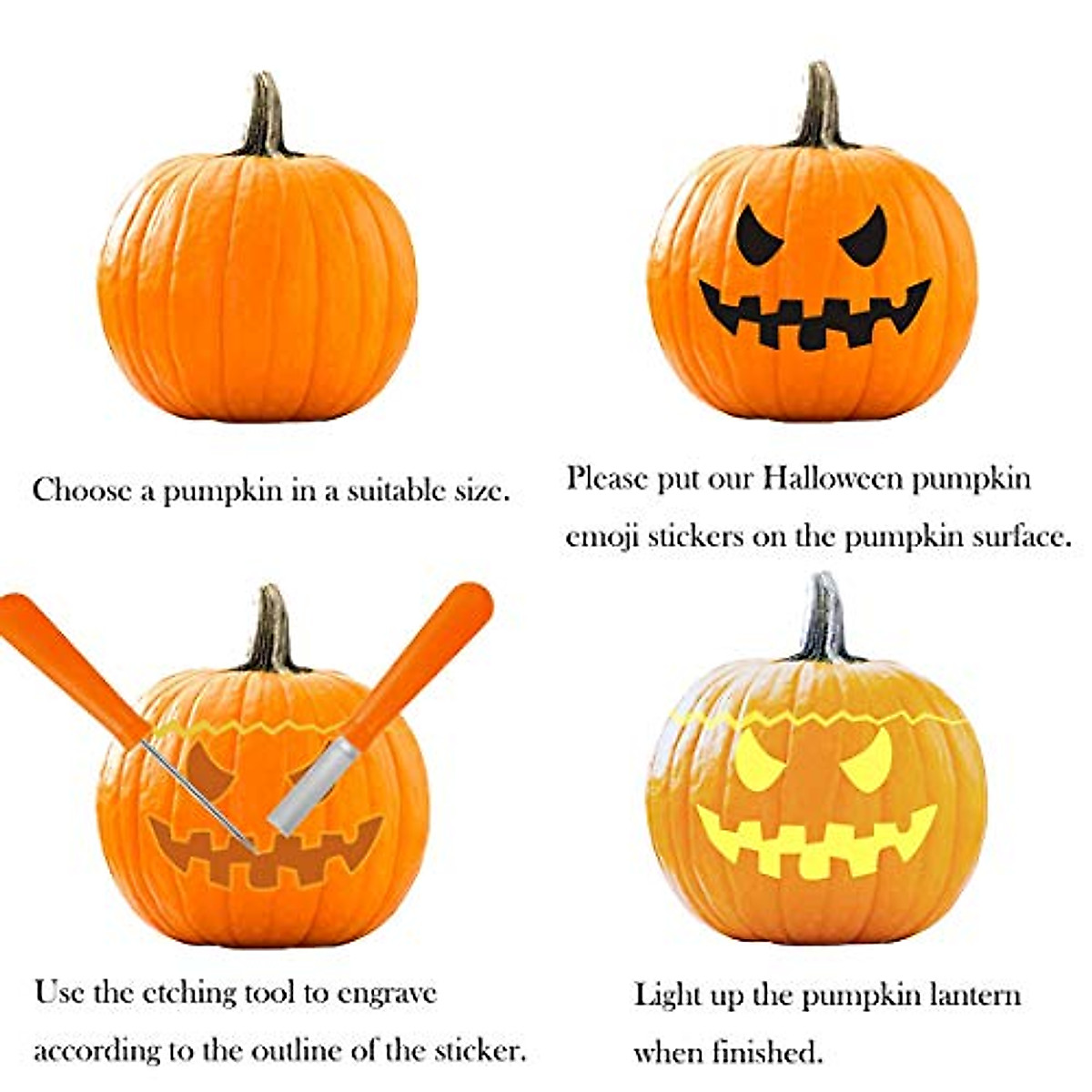 Gustum Pumpkin Decorating Stickers Kits Props Etching Pumpkin Template 18 Sheets Make Your Own Jack-O-Lantern Face Craft Decals Halloween Party Decorations Supplies Trick or Treat Party Favors