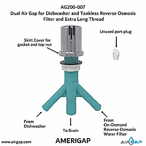 Dual Air Gap for Dishwasher and Tankless Reverse Osmosis Filter with Extra Long Thread (AG200-007 AMERIGAP)
