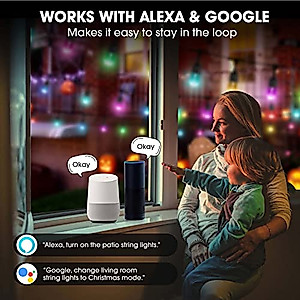 Queker Upgrade 25ft Outdoor String Lights,Smart RGB LED String Lights Work with Alexa,Waterproof Outside Patio String Lights with 12 Dimmable LED Bulbs,Color Changing Outdoor Lights with App & Remote