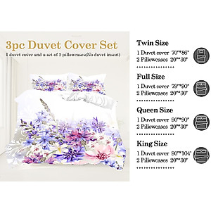 Purple Themed Flower Duvet Cover Set, Vibrant Blooming Bouquet Printed Duvet Cover ,Comfortable And Lightweight 3-piece Bedroom Pillowcase Home Decoration (1 Duvet Cover+2 Pillowcases)-Flower1-King