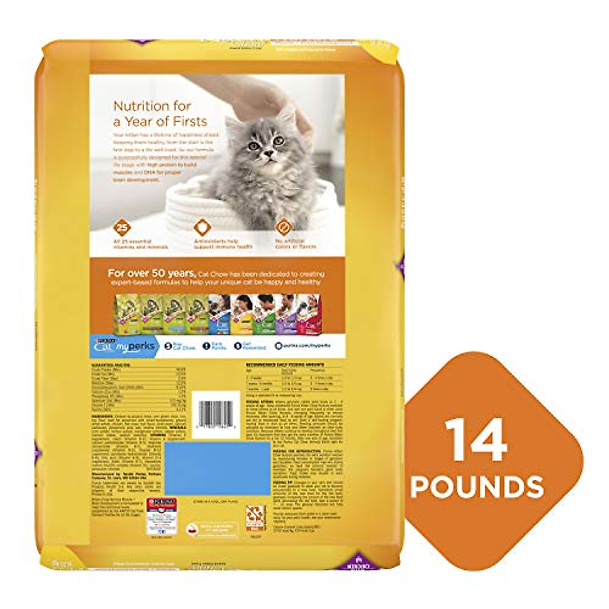 Purina Kitten Chow Dry Kitten Food, Nurture Muscle + Brain Development - 14 lb. Bag