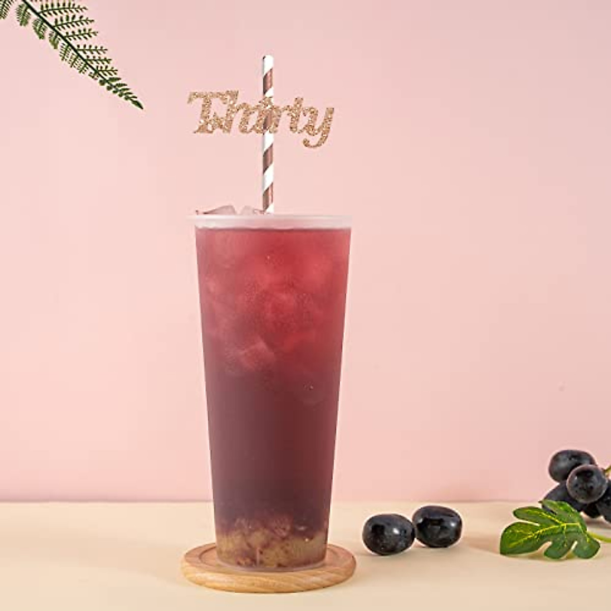 Happy 30th Birthday Straws, Rose Gold Glitter 30 Years Old Paper Straws, 30th Anniversary/Birthday Party Drinking Decorative Straws - 24pcs