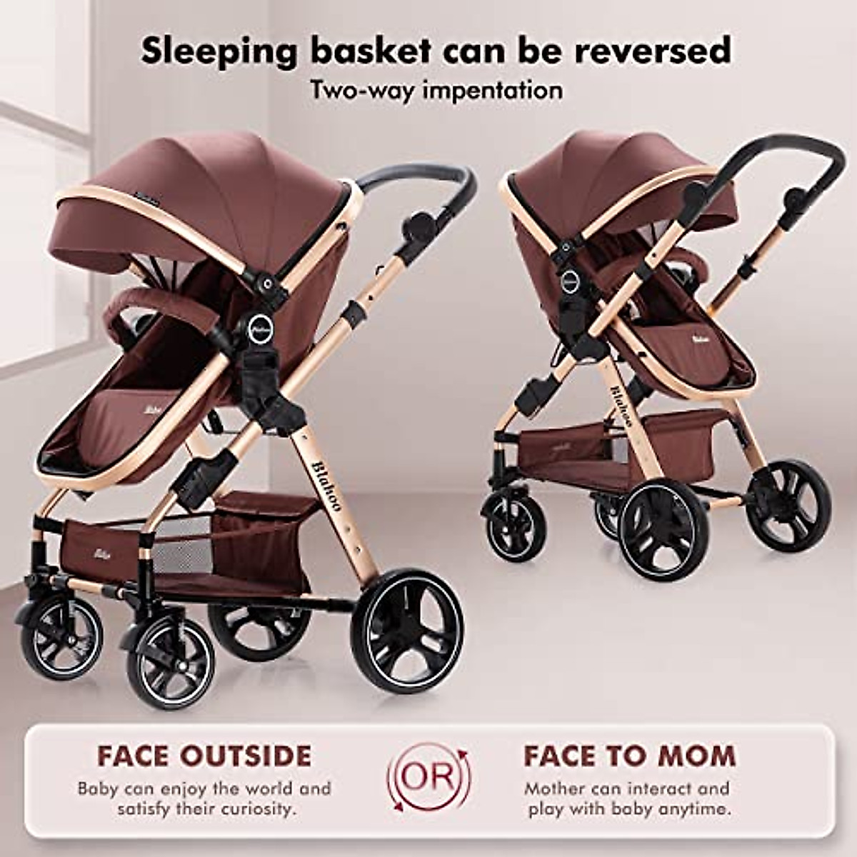 Blahoo Baby Stroller for Toddler .Foldable Aluminum Alloy Pushchair with Adjustable Backrest.Bassinet Stroller Adjustable Direction