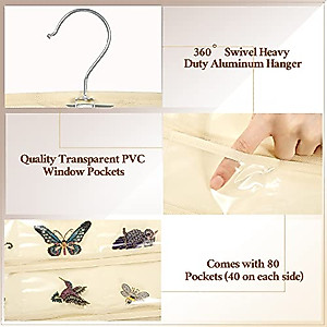 6 Pcs Hanging Jewelry Pocket Organizer Storage Roll with 80 Pockets, Dual Sided Hanging Women Girl Jewelry Holder Hanging Accessories Holder Closet Earring Storage for Earring Necklace Bracelet Ring