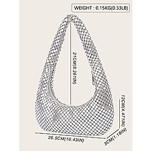 JYG Hobo Bag for Women Shiny Evening Handbag Fashion Designer Purses for Travel Vacation 2023 (Silver)