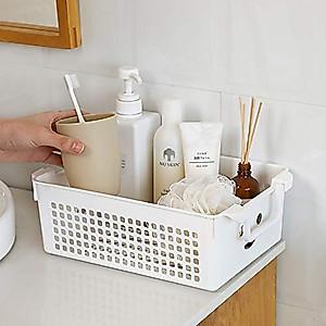 Doryh Stackable Plastic Storage Baskets/Bins Organizer with Handles, Set of 4 (White, Grey)