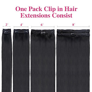 Mihugass Remy Hair Extensions Full and Thick 14 Inch Brazilian Silky Straight Clip in Human Hair for Black Women Natural Black 8pcs with 18Clips Per Set 120 Gram