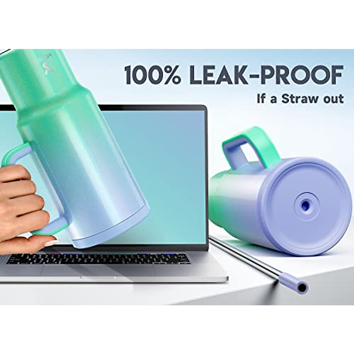 Meoky 40oz Tumbler with Handle, Leak-proof Lid and Straw, Insulated Coffee Mug Stainless Steel Travel Mug, Keeps Cold for 34 Hours or Hot for 10 Hours (Fairyland)