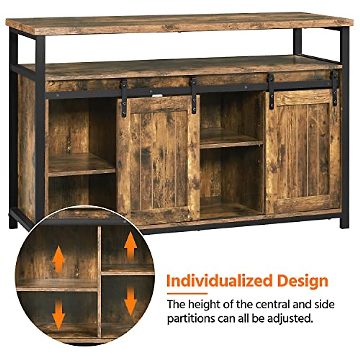 Yaheetech Rustic TV Stand with 2 Storage Cabinets for 55 Inch TV, Entertainment Center with Sliding Barn Doors & Height Adjustable Shelves, TV Console for Living Room
