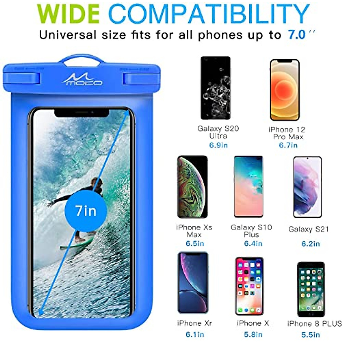 MoKo Waterproof Phone Pouch Holder [4 Pack], Underwater Phone Case Bag with Lanyard Compatible with iPhone 14 13 12 11 Pro Max X/Xr/Xs Max/SE 3, Samsung S21/S10/S9