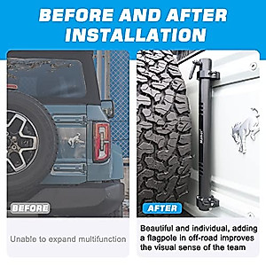 Maiker Antenna Mount & Tailgate Hinge Mount Single Flag Compatible with Ford Bronco 2021 2022, Aluminum, No Drilling(Black)