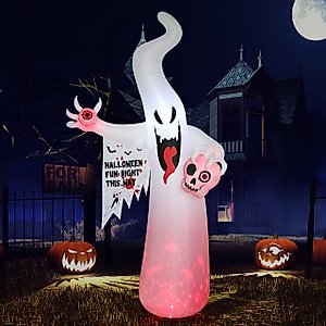 Halloween Inflatable Decorations Outdoor, Halloween Blow Up Inflatable for Halloween Yard, Garden, Lawn Decorations, Towering Spooky Ghost with Heart in Hand, Build-in LEDs