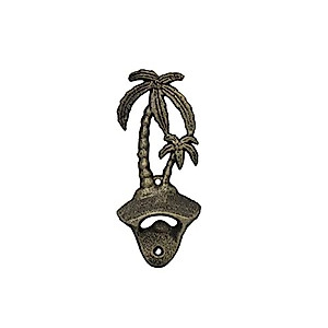 Rustic Gold Cast Iron Wall Mounted Palm Tree Bottle Opener 6" - Coastal Home De