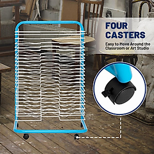 biosp 25 Shelves Art Drying Rack with Wheels, Heavy Duty Art Storage Rack Cart, Rolling Painting Rack for Classroom, Art Studios - 23.75"" D x 17.5"" W x 38"" H, Bllue, Blue+white