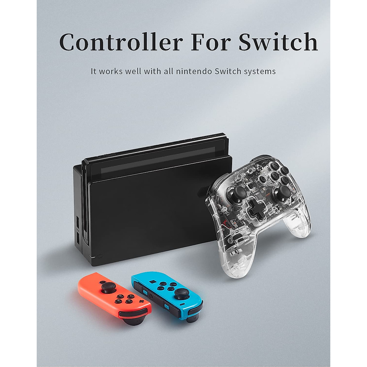 Switch Controller, Pro Controller for Switch/Switch Lite/Switch OLED, Adjustable Turbo, Vibration Motion, Gyro, Transparent