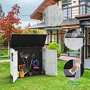 NUNU LAB Outdoor Storage Shed 36 Cu. Ft.Horizontal Garden Storage Extra Large Capacity Weather Resistant Storage Box, Lockable Resin Waterproof Shed for Easy Storage of Garbage Cans, Tools, Lawn Mower