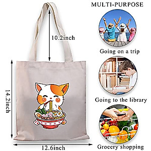 BDPWSS Cat Mom Tote Bag Ramen Cat Neko Anime Kawaii Gift Cat Lover Canvas Shoulder Bag Crazy Cat Lady Gift Ramen Fans Handbag (Cat ramen TG)