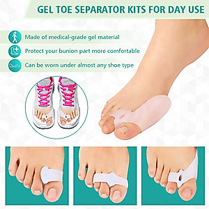 Bunion Corrector Big Toe Straightener, Bunion Splint Kit with 6 Pieces Gel Toe Separators for Day and Night Use, Relief Pain for Hallux Valgus, Hammer Toe, Overlapping Toe, Fits Women and Men