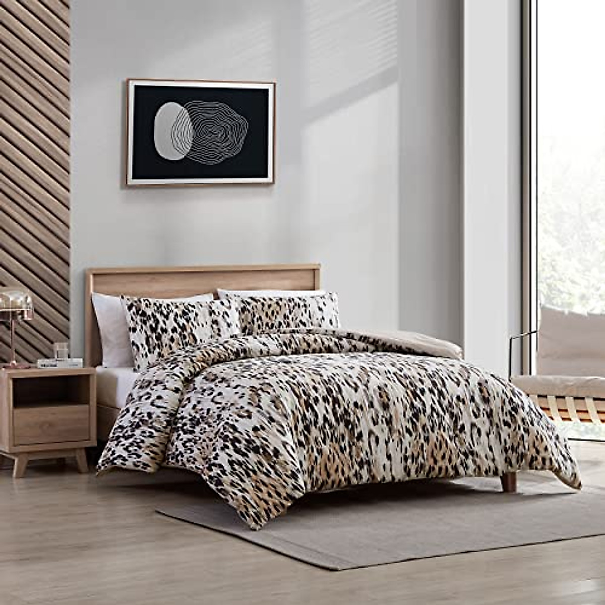 Kenneth Cole New York - Queen Duvet Cover Set, Cotton Reversible Bedding with Matching Shams, Modern Home Décor (Abstract Leopard Brown, Queen)