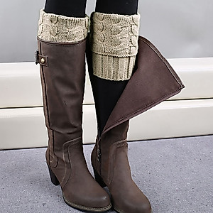 Loritta Womens Boot Socks Winter Warm Crochet Knitted Boot Cuffs Topper Socks Short Leg Warmers Gifts,G-black+beige(2 pairs)