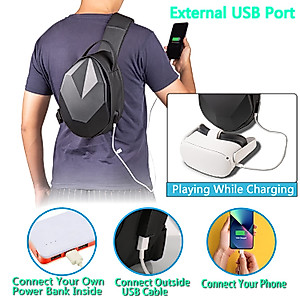 Carrying Case for Oculus Meta Quest 3, Quest 2, Vision Pro, Hard Crossbody Travel Bag for Meta Quest Pro Gaming Headset and Controllers, Lightweight VR Accessories with Portable USB Charging Port