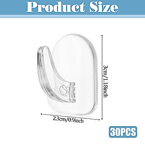 30PCS Clear Adhesive Hooks Wall Hooks Christmas Window Hanger Ring Hanger, Transparent Reusable Small Acrylic Sticky Hangers with Non Marking Sticker for Home Kitchen Bathroom Bedroom Office Use