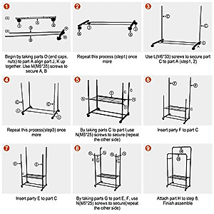 Moclever Clothing Rack with Wheels, Double Rod Garment Rack Rolling Rack for Indoor Bedroom Clothes Rack, Hanging Clothes, Storage Display, White
