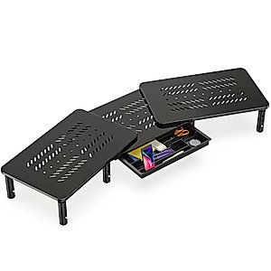 FITUEYES 3 Shelf Monitor Stand with Drawer - Adjustable Computer Monitor Riser, Metal Desktop Stand with Vented, PC Cellphone Cable Management, Office Organization, Black, DT115903MB