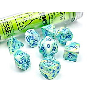Garden Festive Luminary Dice with Blue Numbers 7+1 Dice Set 16mm (5/8in) Limited Edition Lab Dice Chessex